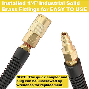 YOTOO Reinforced Polyurethane Air Hose 1/4" Inner Diameter by 100' Long, Flexible, Heavy Duty Air Compressor Hose with Bend Restrictor, 1/4" Swivel Industrial Quick Coupler and Plug, Yellow