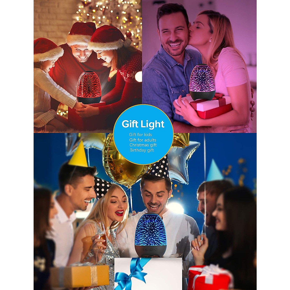 Aiscool Night Light Bluetooth Speaker, 3D Glass Music Bedside Table Lamp with 7 Colors, LED Touch Night Lamp Rechargeable Portable Lamp Gifts for Girls, Boys, Women, Men, Dad, Mom(Galaxy Black)