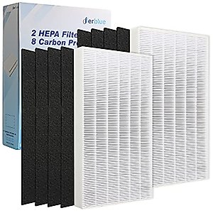 DerBlue 2 Sets True HEPA Filter & 8Pcs Carbon Replacement Filters A 115115 Size 21 for Winix PlasmaWave 5300 6300 5300-2 6300-2 P300 C535