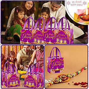 kaixiaoru 20 PCS Happy Diwali Day Treat Bag,Happy Diwali Day Gift Bags Candy Bags Gooide Bags with Handle Reusable Non Woven Tote Bags for Diwali Day Party Decorations Favors (7.9 * 7.9 * 8.3inch)