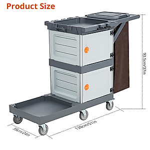 Commercial Janitorial Cart with Cabinet, 3-ply Multi-Purpose Engineered Plastic Housekeeping Cart with 30 Gallon Bag Hand Push Utility Cart, 200 lbs Load Capacity