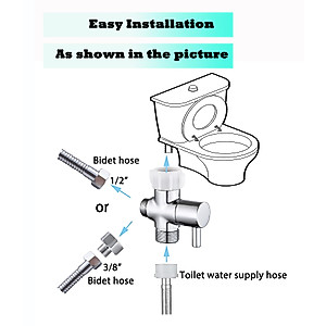 Walkinginrain Bidet T Adapter With Shut off Valve,3 Way T Valve for Bidet, Brass T Adapter for Handheld Toilet, 7/8"×7/8"×1/2" or 3/8"