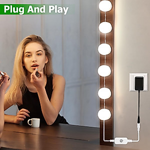 AIBOO LED Vanity Mirror Lights Kit, Stick on Dimmable Makeup Lights, 12V Mirror Lighting Strip Fixture for Vanity Dressing Table, Bedroom Wall Lights,CRI>90 (4000K Natural White,10 Bulbs)