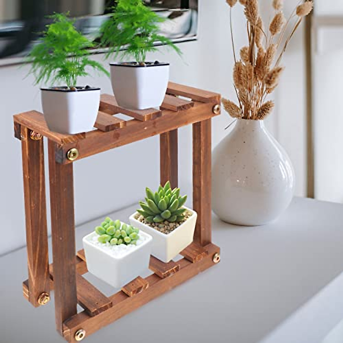 ABOOFAN Wooden Stool Plant Stand Flower Pot Display Shelf Bonsai Rack Decorative Plant Riser Holder for Indoor Home 1 Set