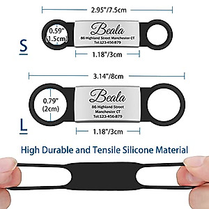 JATEBI 2 Pack Personalized Dog Tag, Slide-On Pet ID Tags,Stainless Steel Dog Tags, No Jingle Slide on Cat ID Tag, Custom Engraved No Noise Animal Identification Tag(L Silver)…