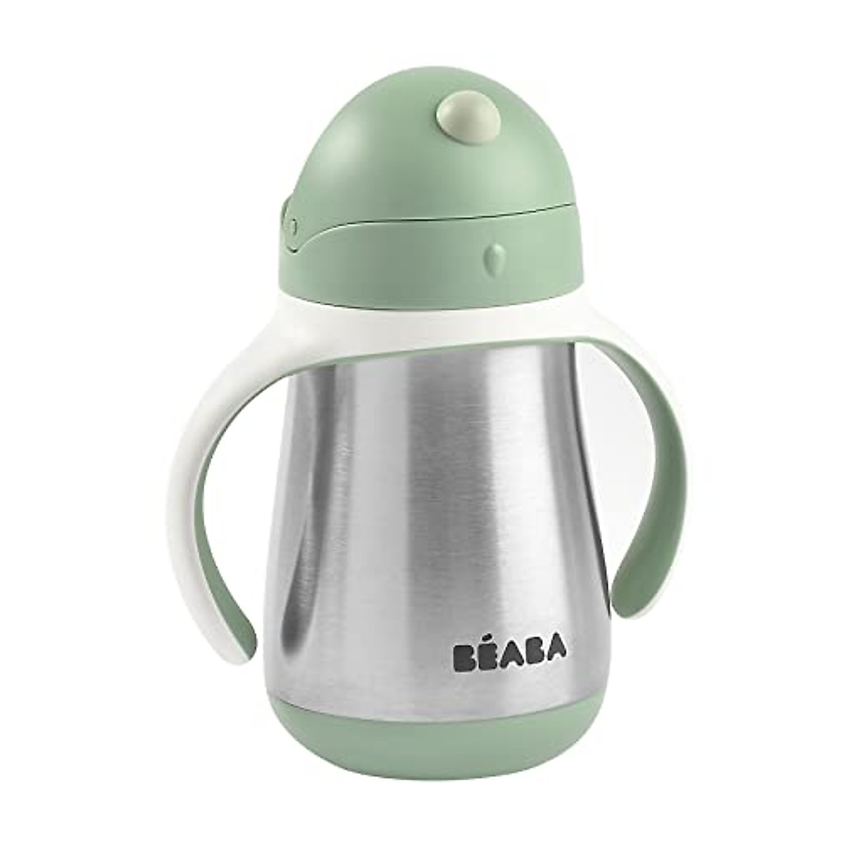Beaba Stainless Steel Sippy Cup, Straw Sippy Cup with Handles, Toddler Sippy Cups, Baby Sippy Cup, Insulated Cup, Insulated Cup, 8+ mths, 8.5 oz, Sage