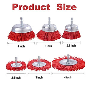 Rocaris 10 Pack Nylon Filament Abrasive Wire Brush Wheel & Cup Brush Set with 1/4 Inch Hex Shank, for Removal of Rust/Corrosion/Paint