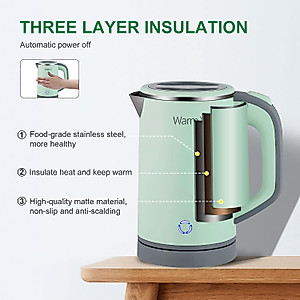 0.8L Small Electric Kettle Stainless Steel,600w Low Power Mini Portable Tea Kettle, Double Wall Travel Hot Water Boiler,Auto Shut-off & Boil-Dry Protection,Perfect for Travel, Office Student Dormitory