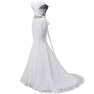 SOLOVEDRESS Women's Lace Wedding Dress Mermaid Evening Dress Bridal Gown with Sash (US 8,White)