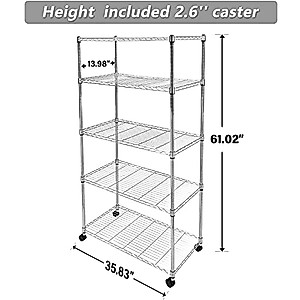 HealSmart Heavy Duty 5-Tier Height Adjustable Metal Shelving Unit, 36'' L x 14'' W x 61.02'' H, Chrome (HKSHLF36146005CV4)