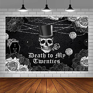 SENDY 7x5ft Death to My Twenties Backdrop for Thirties Birthday Party Decorations RIP to My 20s Funeral For My Youth Banner Gothic Skull Tombstone Black Photography Background Photo Booth Studio Props