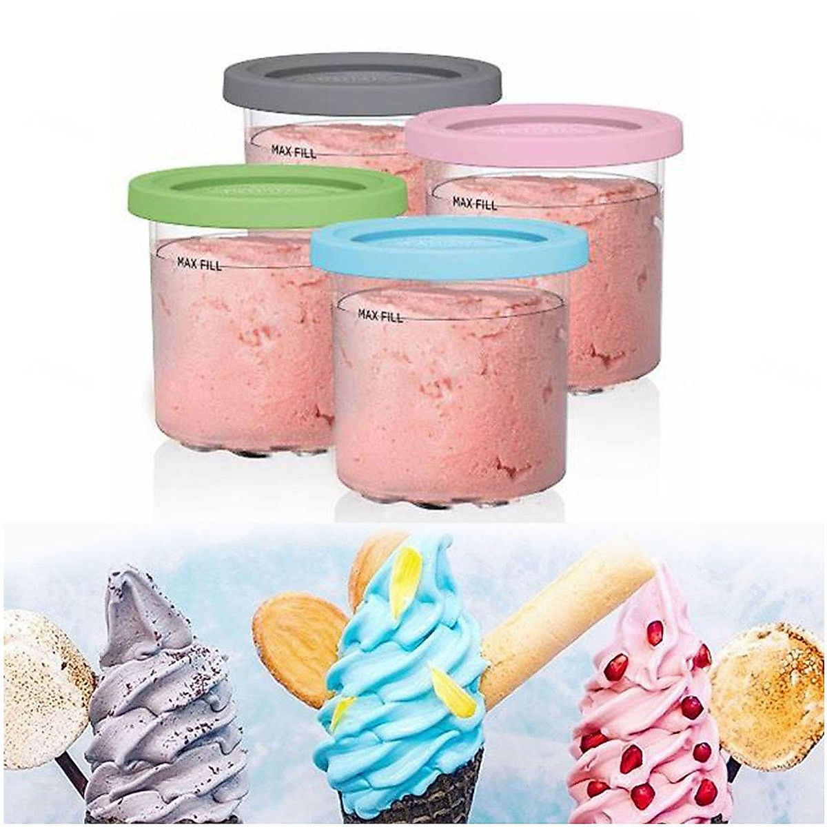 VRINO Creami Deluxe Pints, for Ninja Creamy Pints Lids,16 OZ Ice Cream Pint Dishwasher Safe,Leak Proof Compatible NC301 NC300 NC299AMZ Series Ice Cream Maker
