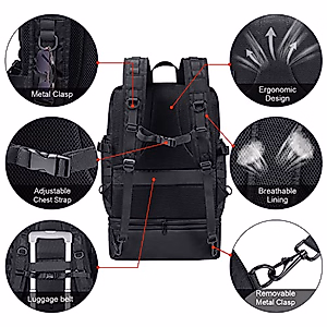 BERTASCHE Lunch Backpack for Men, 17 inch Laptop Backpack for Work Travel Camping Tactical Molle Daypack, Black