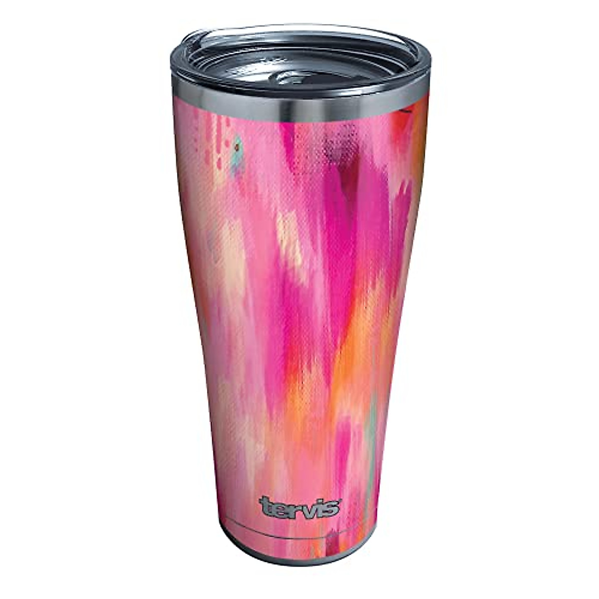 Tervis 1346659 Etta Vee - Pretty Pink Stainless Steel Insulated Tumbler with Clear and Black Hammer Lid, 30oz, Silver