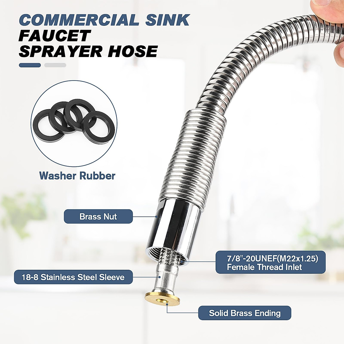 20" Commercial Sink Sprayer Hose,Stainless Steel Flexible Sink Hose for Commercial Kitchen Sink Faucets,No Deformation Pre-rinse Sprayer Hose