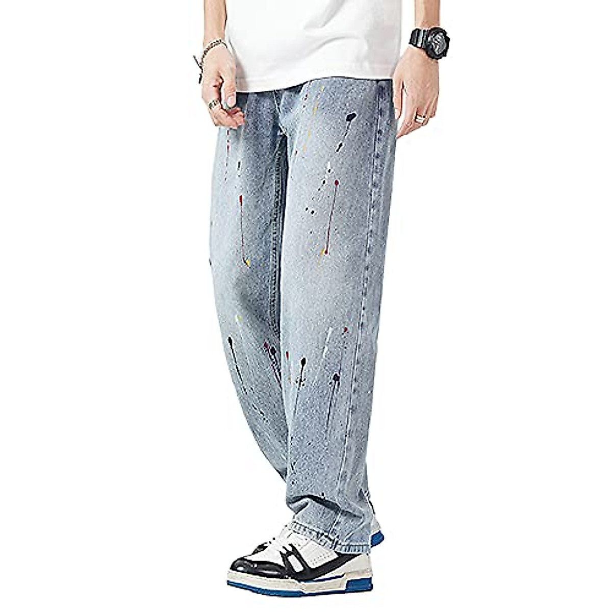 PARVENZA Men's Regular Jeans Classic Denim Pants Straight Trousers (DY18,M)