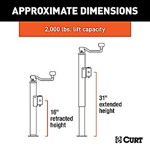 CURT 28323 Weld-On Pipe-Mount Swivel Trailer Jack, 2,000 lbs. 15 Inches Vertical Travel