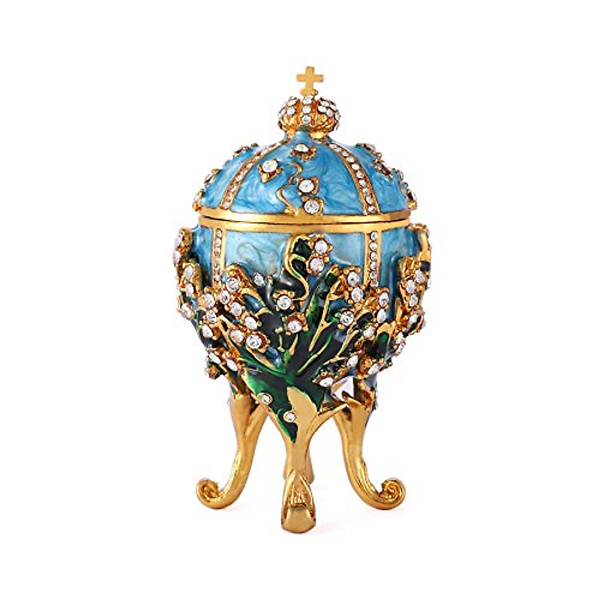 QIFU Faberge Egg Series Hand Painted Jewelry Trinket Box with Rich Enamel and Sparkling Rhinestones Unique Gift Home Decor Easter Day Collectible