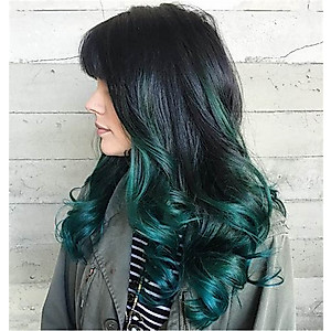 Dai Cloud Black Green Wigs With Bangs for Women Long Wavy Curly Hair Wigs Dark Roots Wigs for Women Cosplay Party Daily Use