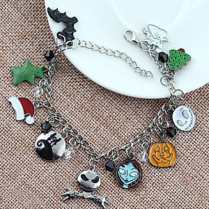 HANRESHE Nightmare Before Christmas Bracelet Jack Skull Enamel Pendant Trendy Jewelry Jack Skull Beautiful Snake Chain Link Bracelet Women Gift
