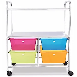 LOUYK 4 Multifunctional Drawers Rolling Storage Cart Rack Shelves Shelf Home Office Home Furniture (Color : Multi-Colored, Size : 1pcs)
