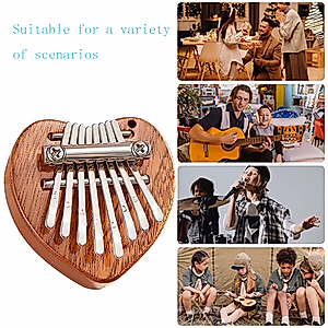 Mini Kalimba Thumb Piano, Solid Wood 8 Keys Finger Piano, Portable Marimba Musical Thumb Piano Accessory Pendant Gift (Wooden Heart)