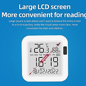 Smart Temperature and Humidity Monitor,WiFi Thermometer Hygrometer with App Control,Large LCD Display,Backlight,Compatible with Alexa,Notification Alerts,Remote Monitor for Greenhouse