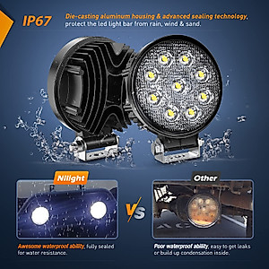 Nilight 15016F-C Led 4PCS 4.5" 27w 3000LM Round Flood Light Pod Off Road Fog Driving Roof Bar Bumper for Jeep,SUV Truck, Hunters