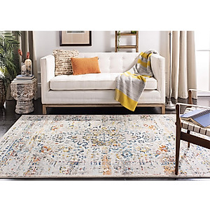 SAFAVIEH Madison Collection Area Rug - 8' x 10', Cream & Blue, Boho Distressed Medallion Design, Non-Shedding & Easy Care, Ideal for High Traffic Areas in Living Room, Bedroom (MAD474B)