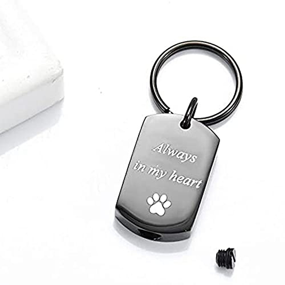 QQJJSUDIW Urn Necklaces for Ashes Memorial Stainless Steel Pet Cremation Keychain Paw Print Keepsake Urn Dog/Cat Jewelry-A