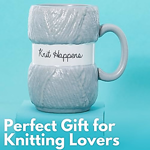 Boxer Gifts 'Knit Happens' Novelty Knitting Gift Mug | Light Blue Colour With Realistic Yarn Detailing | Amazing Christmas, Birthday Or Mother's Day Gift For Her