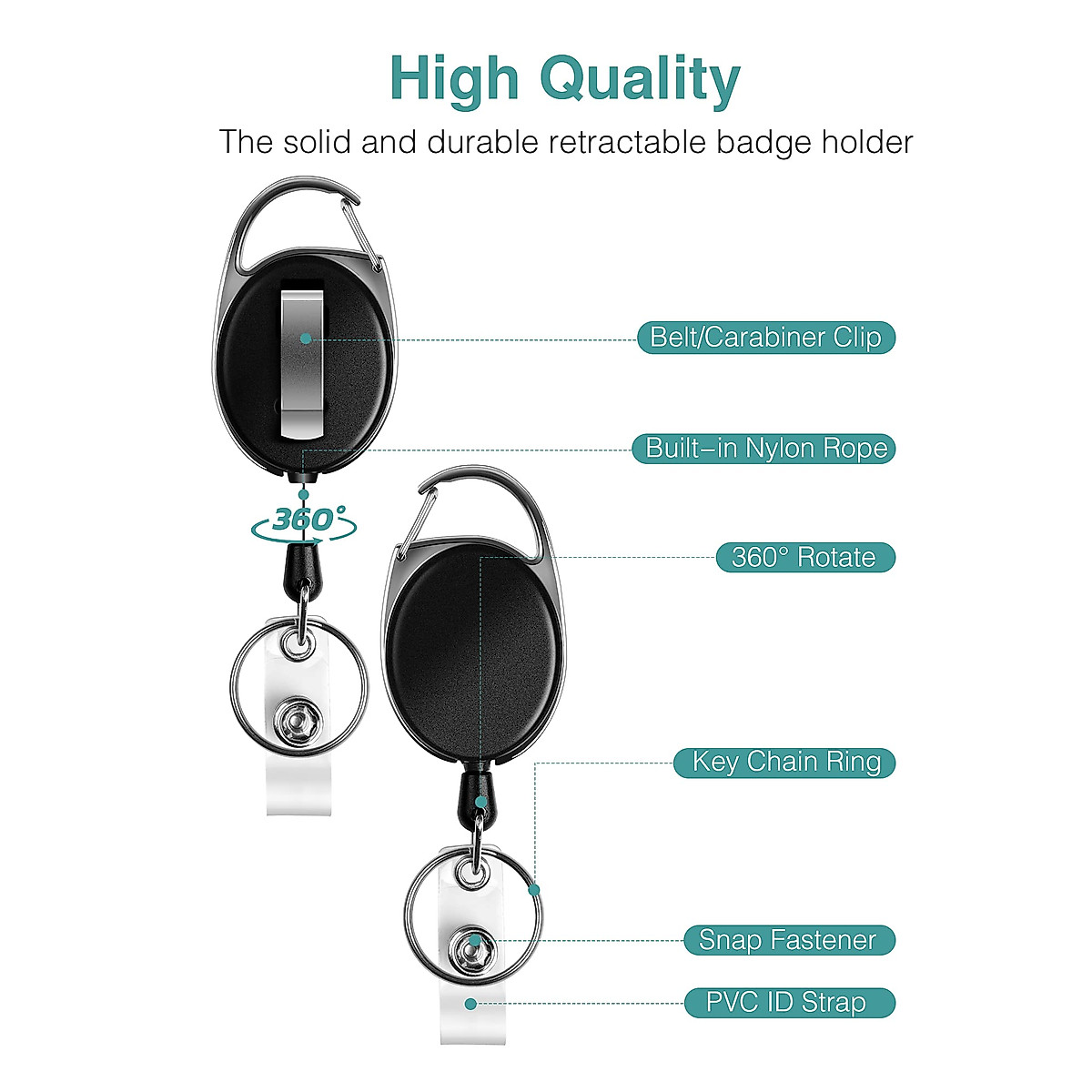 Puroma 30 Pack Badge Holder with Carabiner Badge Reel and Clip Retractable Heavy Duty, Clear ID badge holder with Waterproof Vertical Lanyard, Name Badge Holders with Key Ring for Card Holder Keychain