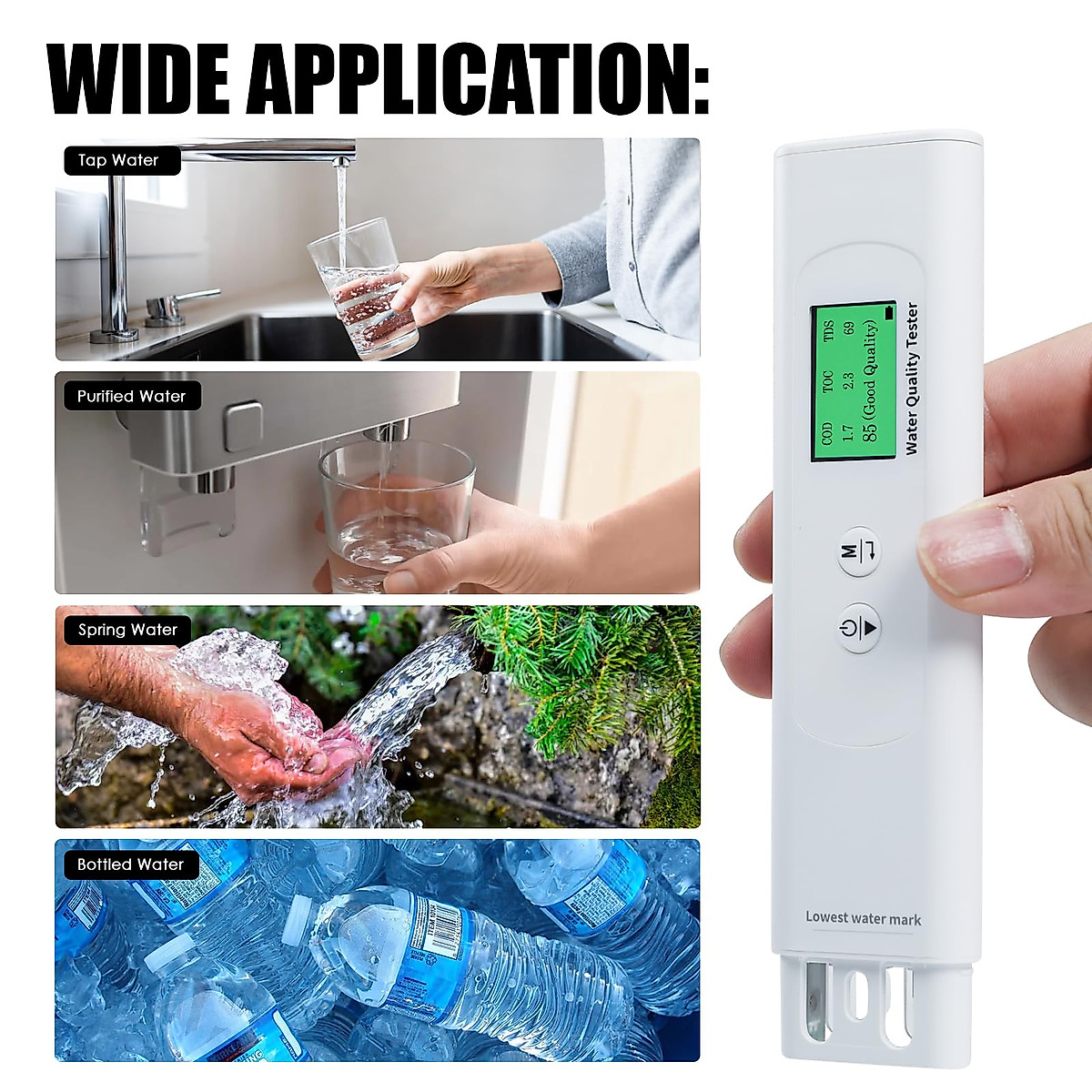 Water Quality Tester for Drinking Water, Portable 6-in-1 TDS Meter TOC, COD, EC, UV275, Temp&TDS, Digital Drinking Water Quality Tester for Home, RV, Hiking, Camping, Travel, Well, Tap, Water Purifier