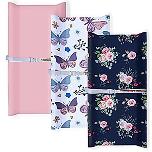 AMROSE 3 Pack Easy Care Changing Pad Covers, Ultra Soft Microfiber Diaper Change Table Sheets for Baby Boys and Girls, Floral & Butterfly & Pink