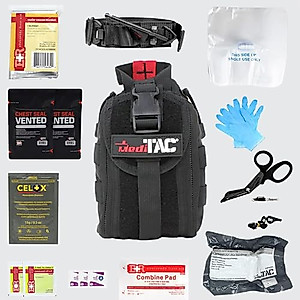 Meditac Premium Tactical Trauma IFAK Kit with Celox Hemostatic Granules, SOF Tourniquet and Pressure Bandage in Molle Pouch, Bleeding Control Kit (Black)