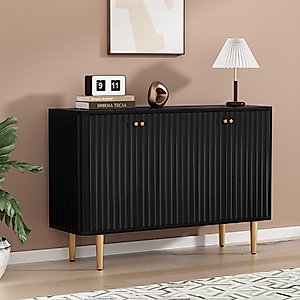 HLR Sideboard Buffet Cabinet, 48" Modern Accent Cabinet with 4 Door and Removable Shelves, Credenza Entryway Cabinet with Storage for Living Room, Dinning Room, Black
