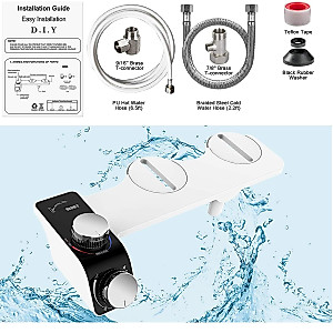 Self-Cleaning Non-Electric Dual Nozzle Bidet Attachment for Toilet Seat with Warm Water Jet Spray for Toilet Bathroom Bidet Toilet Sprayer Adjustable Water Pressure, Rear and Feminine Wash