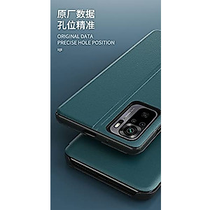 Ysnzaq Hard PU + TPU Leather Fashion Slim Magnetic Kickstand with Business Smart Window Phone Cover for Xiaomi Redmi Note 10S / Xiaomi Redmi Note 10 4G (Not 5G) QHBX Black
