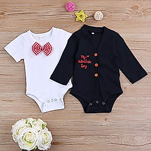 Baby Boys My First Valentine's Day Outfit Infant Boy Bow Tie Bodysuit Romper + Heart Pants Clothes 3Pcs Sets (Navy Blue, 3-6 Months)