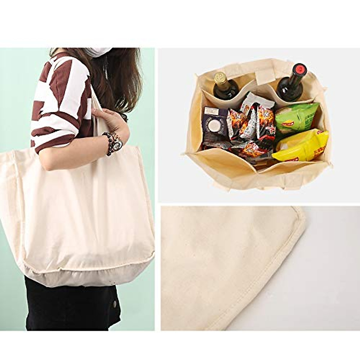 Best Canvas Grocery Shopping Bags 2 Pack - Canvas Grocery Shopping Bags with Handles - Cloth Grocery Tote Bags - Reusable Shopping Grocery Bags - Organic Cotton Washable & Eco-friendly Bags