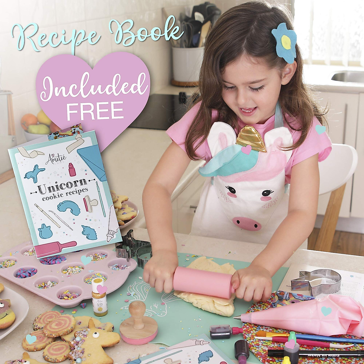 Delightful Unicorn-Themed Cookie Baking Kit for Girls - Includes Adorable Apron, Fun Cookie Cutters, & Comprehensive 14-Piece Cooking Set - Perfect for Kitchen Play and Ideal Gift for Girls Aged 6-12