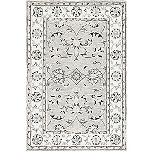 Safavieh Micro-Loop Collection Area Rug - 8' x 10', Grey & Ivory, Handmade Floral French Country Wool, Ideal for High Traffic Areas in Living Room, Bedroom (MLP384F)