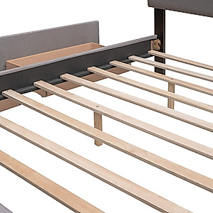 Bellemave Queen Size Platform Bed, Queen Linen Fabric Upholstered Platform Bed Frame with 2 Storage Drawers and 1 Twin XL Trundle, Ideal Bedroom Furniture, No Box Spring Needed (Light Gray)