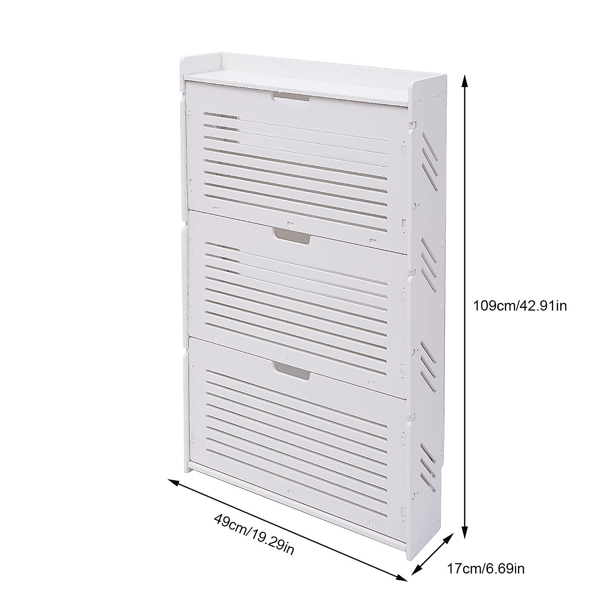 DreamRcoach 3-Layer Shoe Storage Cabinet, Tipping Shoe Cabinet, Freestanding Shoes Rack, Bamboo Shoes Shelf Rack for Hallway, Bedroom, Apartment, 19.29 x 6.69 x 42.91inch, White