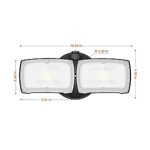 LEPOWER 2 Pack LED Security Light Dusk to Dawn Outdoor Flood Light Fixture with 2 Adjustable Heads, 3000LM/28W, 5500K, IP65 Waterproof Exterior Flood Lights for Garage, Backyard (Black)
