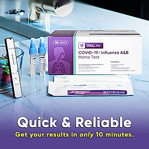 WELLlife COVID-19/Influenza A&B Home Test, Self Test for Flu A/B and COVID-19, Results in 10 Minutes with Non-invasive Nasal Swab, FDA EUA Authorized -[25 Tests]