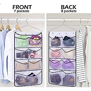 MISSLO Durable Hanging Closet Double Sided Bra Stocking Clothes Socks Organizer 15 Large Mesh Pockets, White