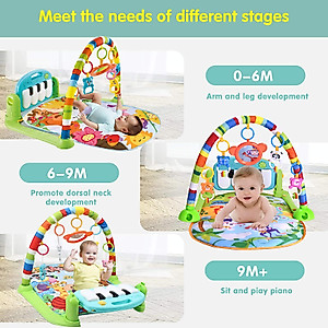 Baby Play Mat Activity Gym with Kick Piano Keyboard, Baby Jungle Gym Mat Designed with Colorful and Detachable Baby Toys in Activity Center for Tummy Time Boys and Girls Aged 0 to 3 to 6 12 Months