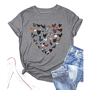 Chicken Shirt Women Funny Chicken Lovers T Shirt Egg Dealer Tee Tops Farm Country Graphic Short Sleeve Tee Grey
