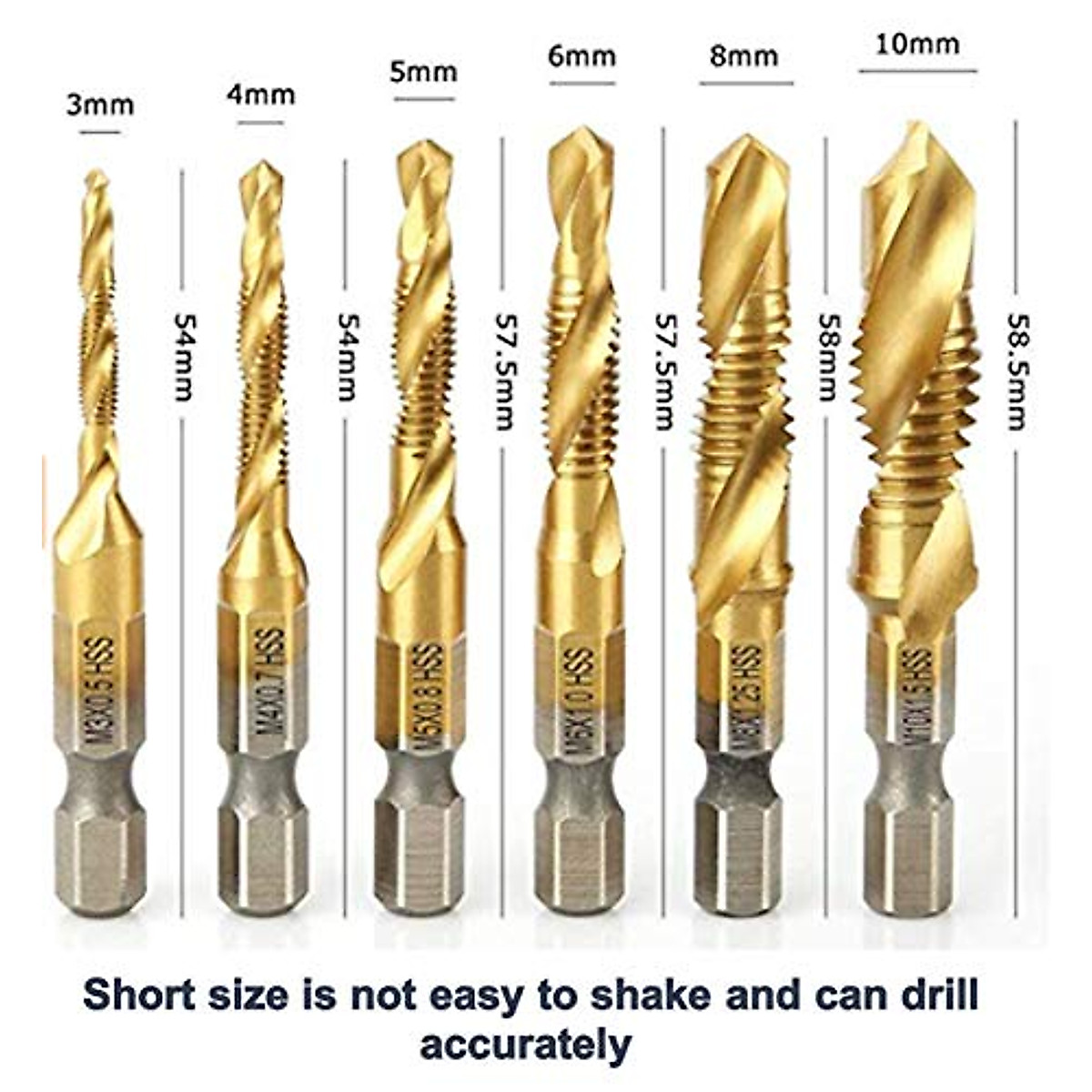 aiyun 6 Pack Titanium Combination Drill Tap Bits Set M3-M10 Metric Drill and Tap Set